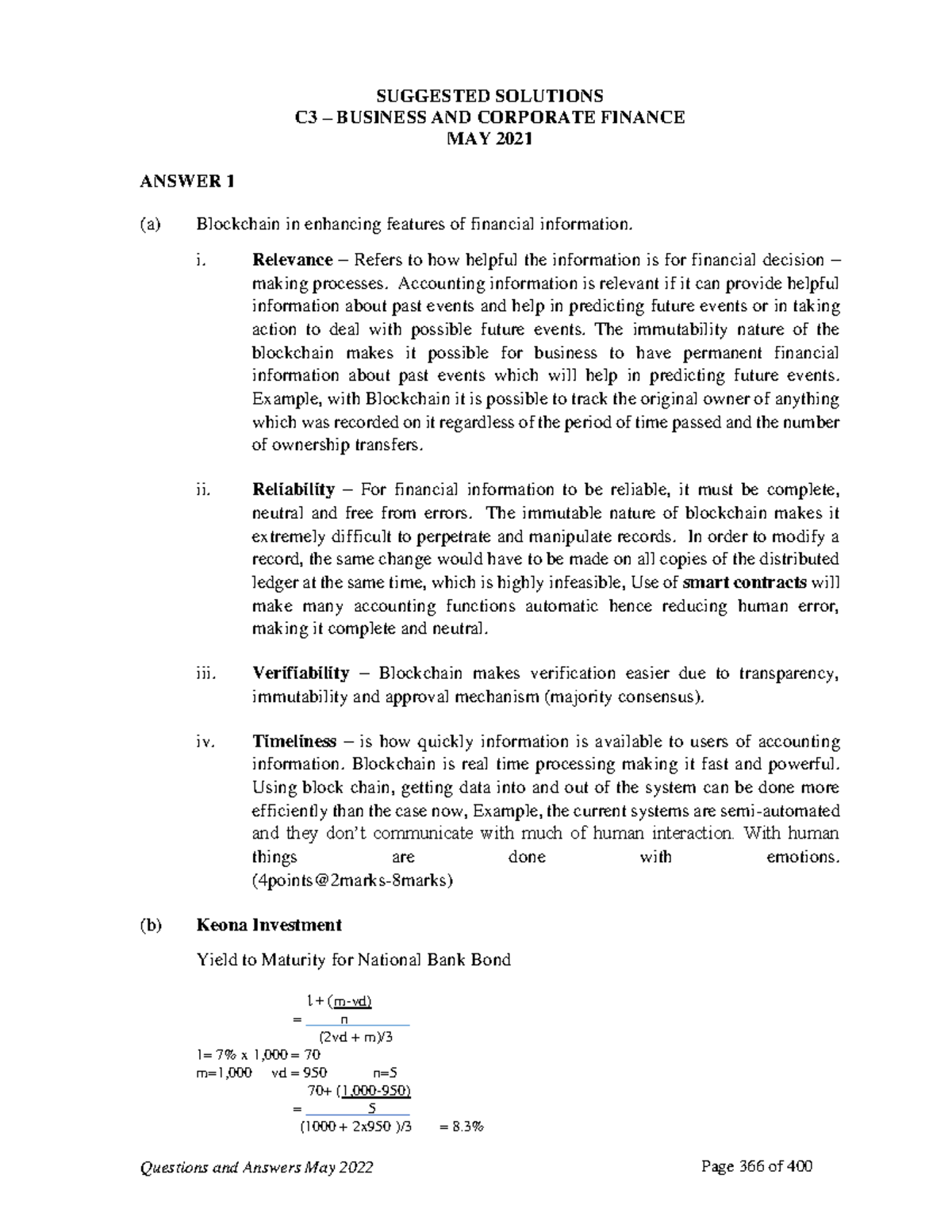 C3 May 2022 Ans - Notes - SUGGESTED SOLUTIONS C3 – BUSINESS AND ...