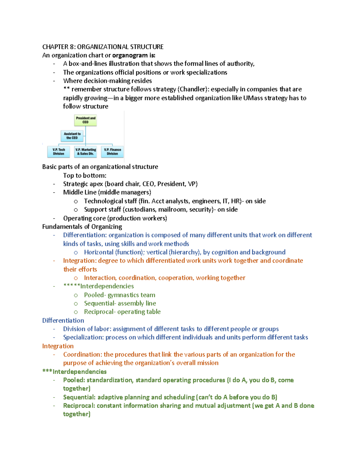 Management Notes 2 - CHAPTER 8: ORGANIZATIONAL STRUCTURE An ...