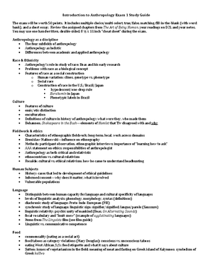 Intro exam 3 study guide - Introduction to Anthropology Exam 3 Study ...