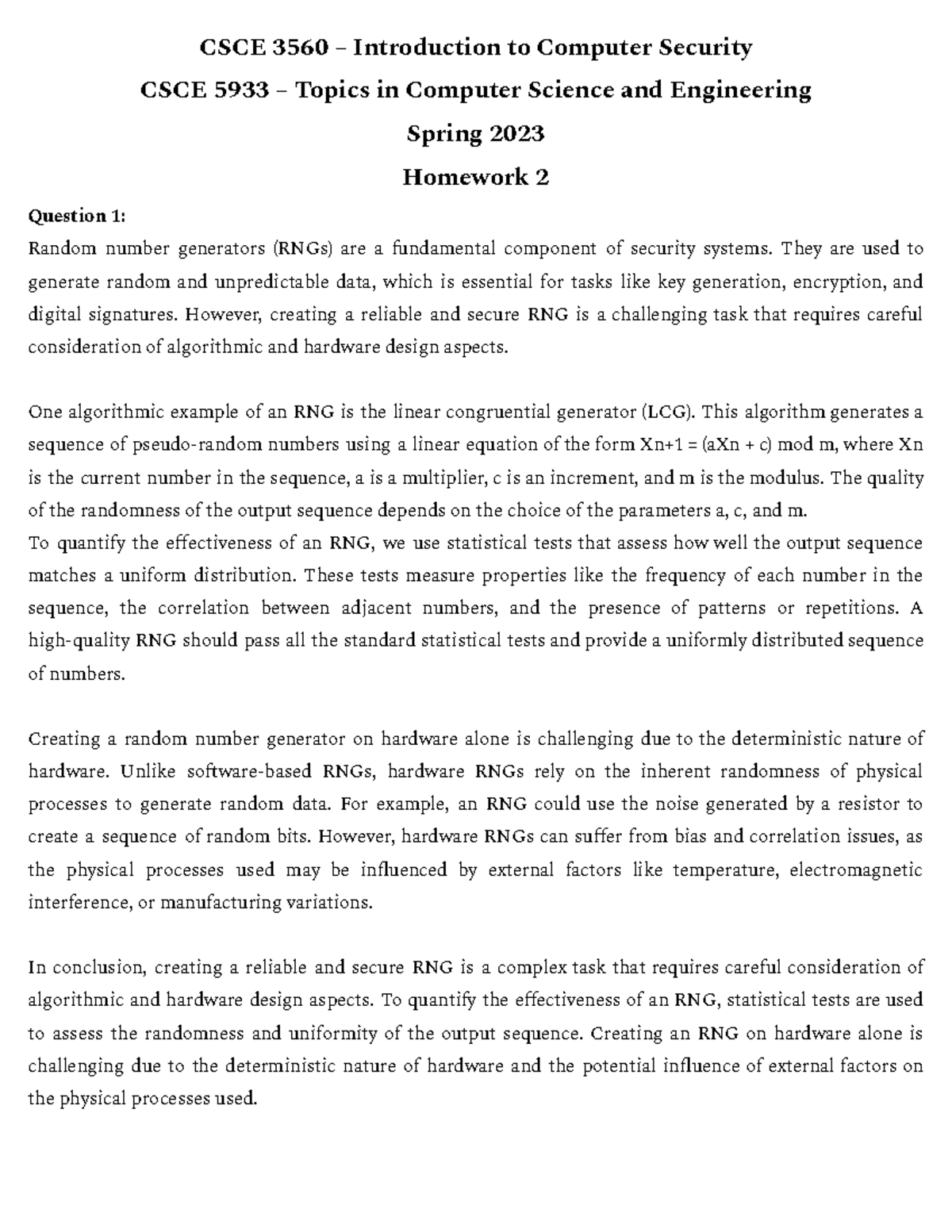 homework 2 of combined class csce 4550 and csce 5933 - CSCE 3560 – Introduction to Computer ...