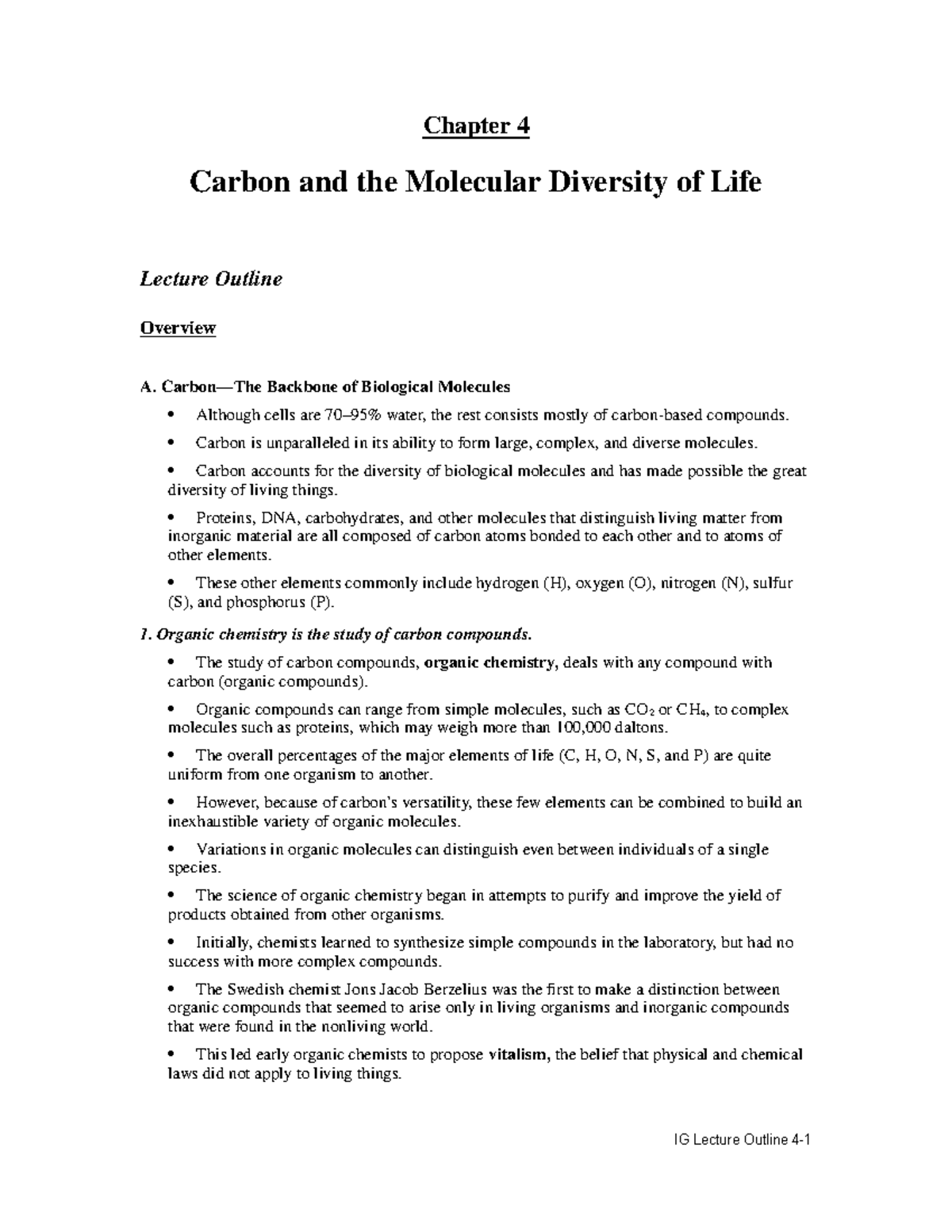 04 Lecture Outline LO - Chapter 4 Carbon and the Molecular Diversity of ...