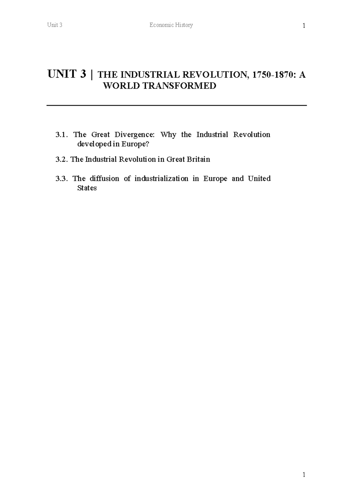 economic history- unit 3 notes - UNIT 3 | THE INDUSTRIAL REVOLUTION ...