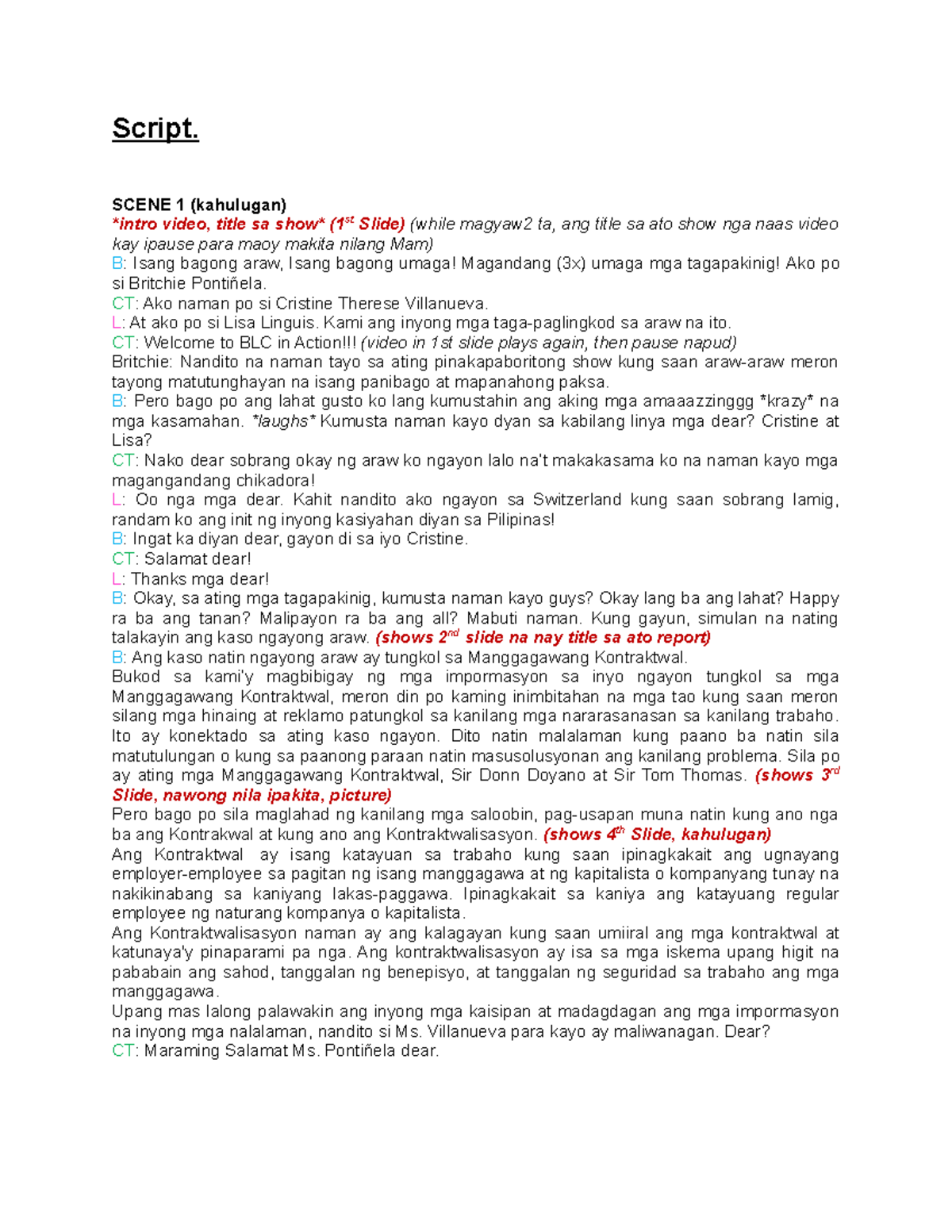 Gefil- Reporting- Script - Script. SCENE 1 (kahulugan) intro video ...