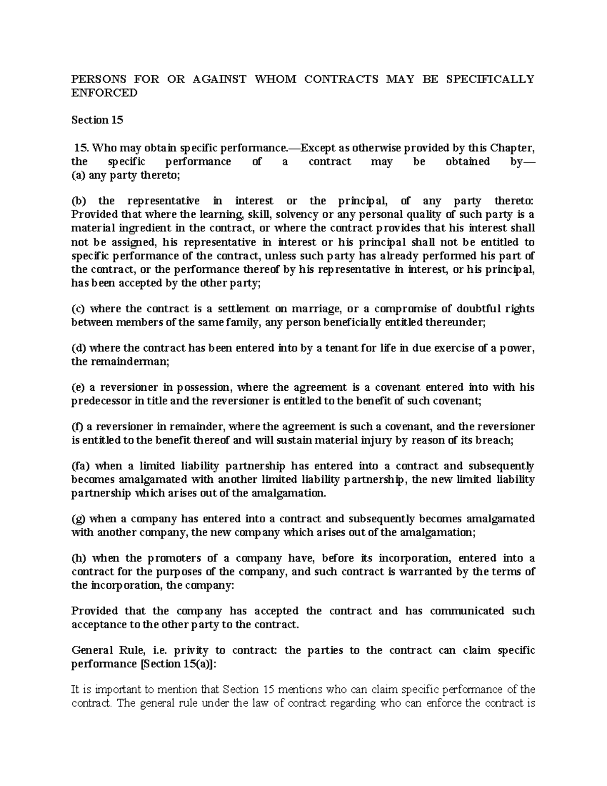 Section 15 SRA - PERSONS FOR OR AGAINST WHOM CONTRACTS MAY BE ...