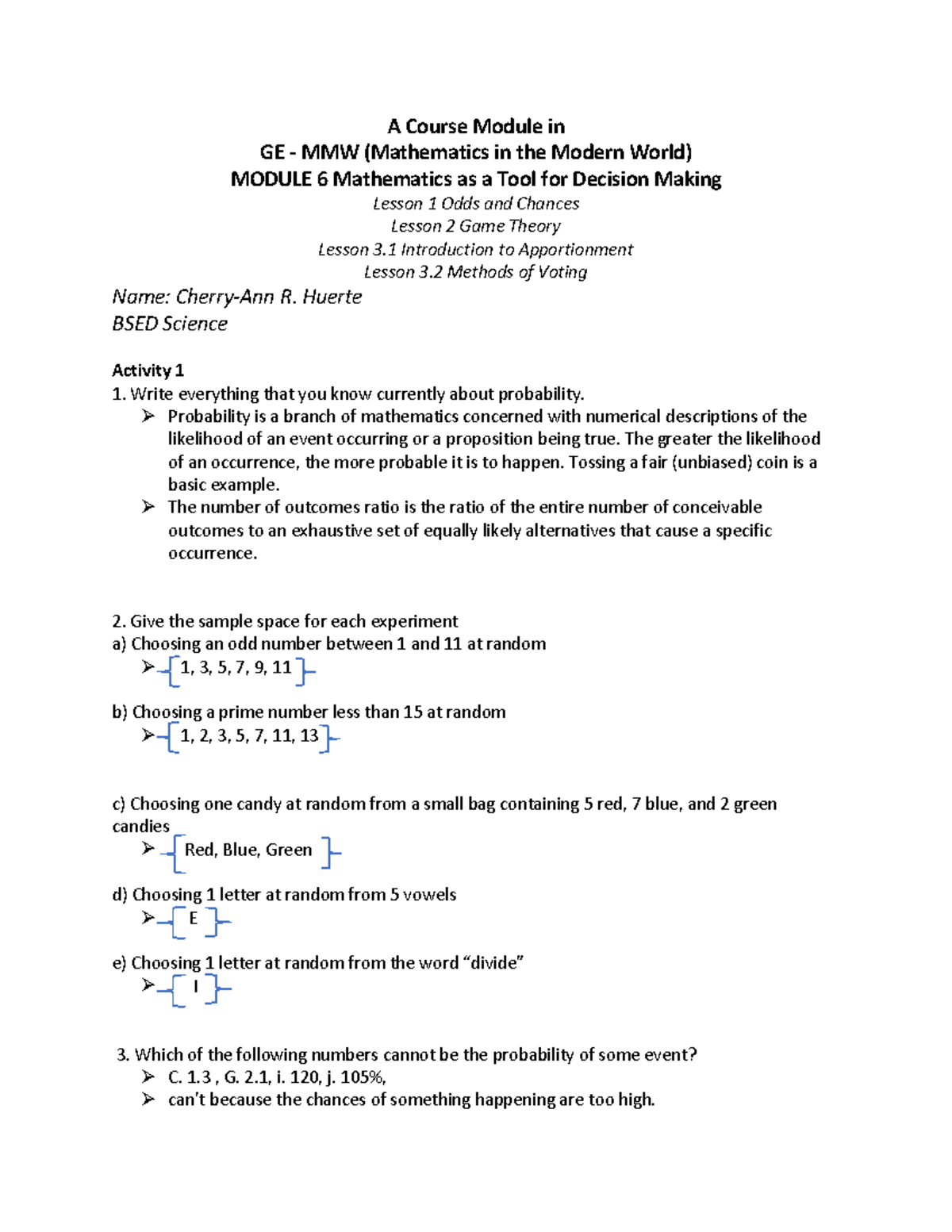 MMW-Module-6 - nothing - A Course Module in GE - MMW (Mathematics in the Modern World) MODULE 6 ...