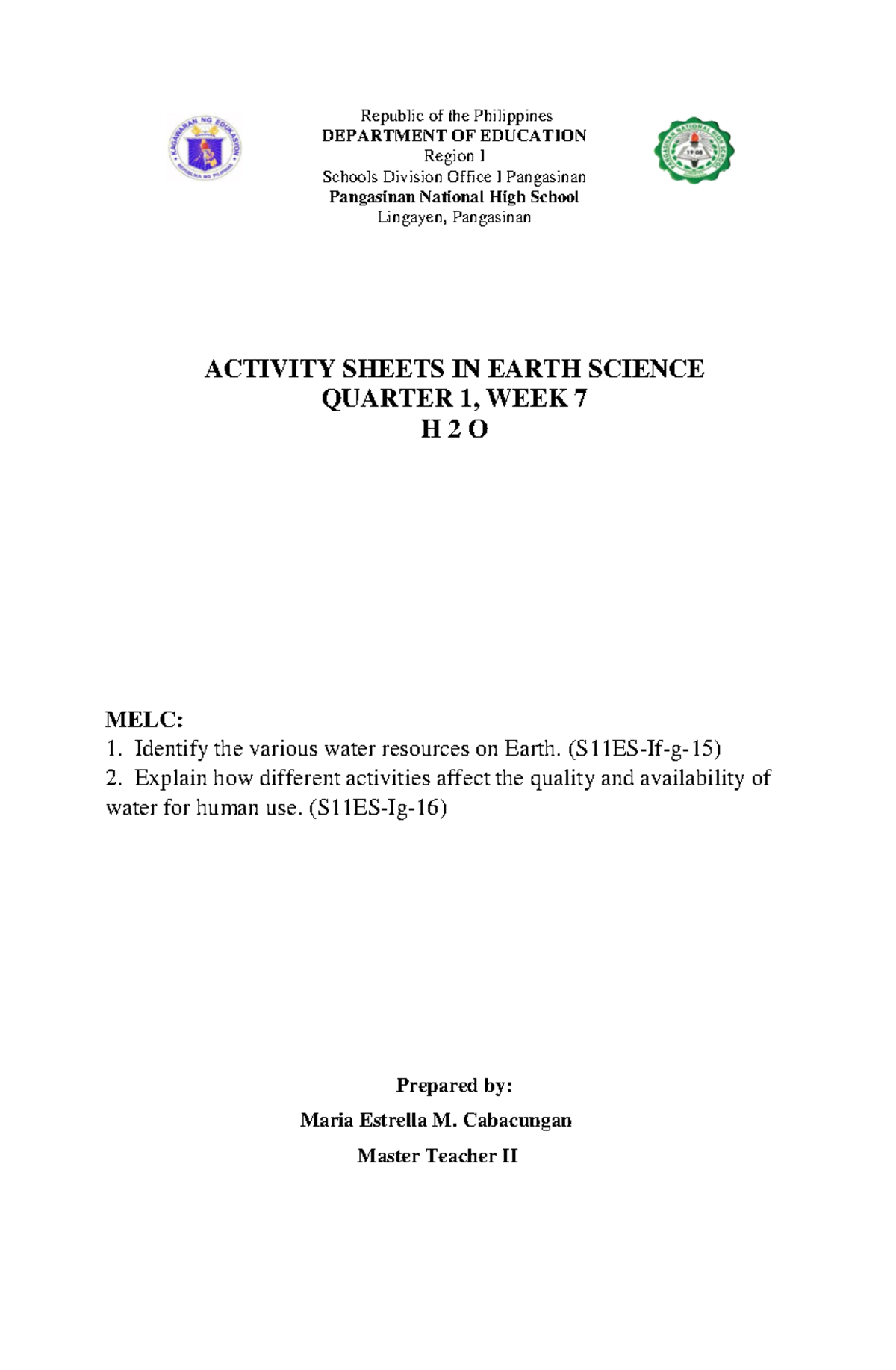 Activity Sheet Module 7 - Republic of the Philippines DEPARTMENT OF ...