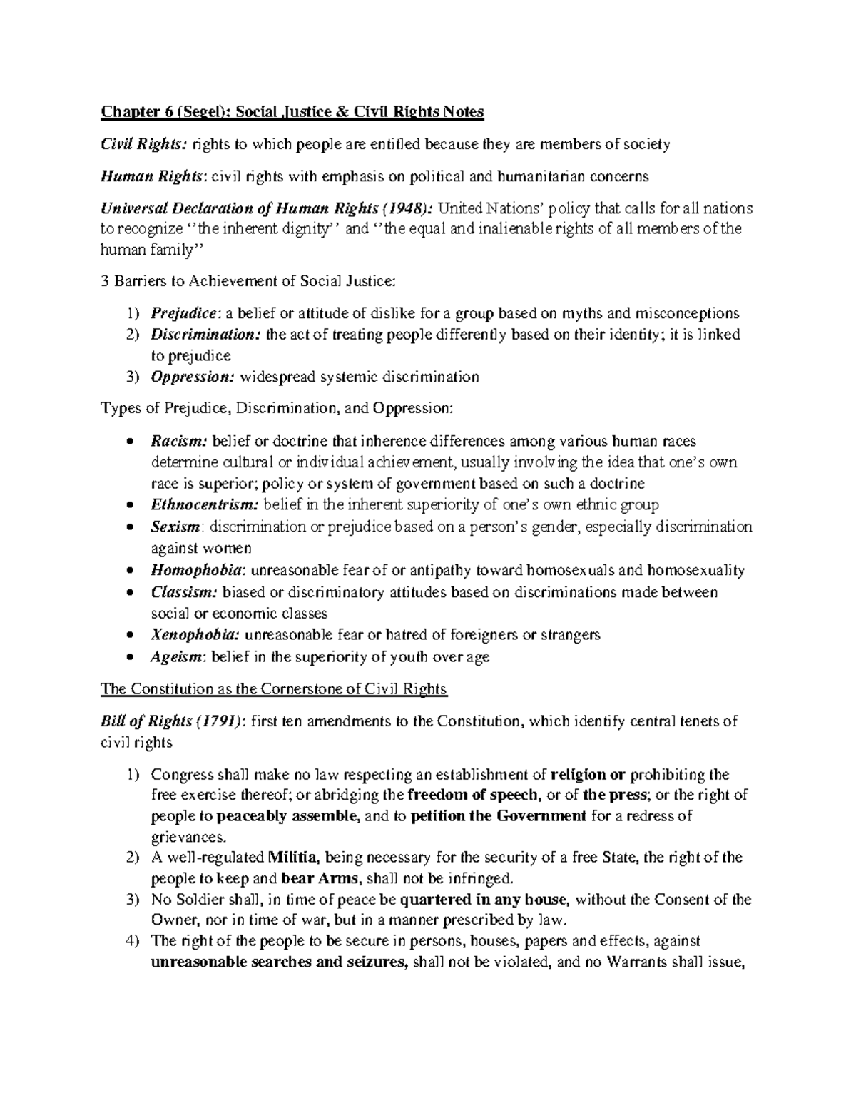 Social Justice and Civil Rights (Ch. 6) Notes - Chapter 6 (Segel ...