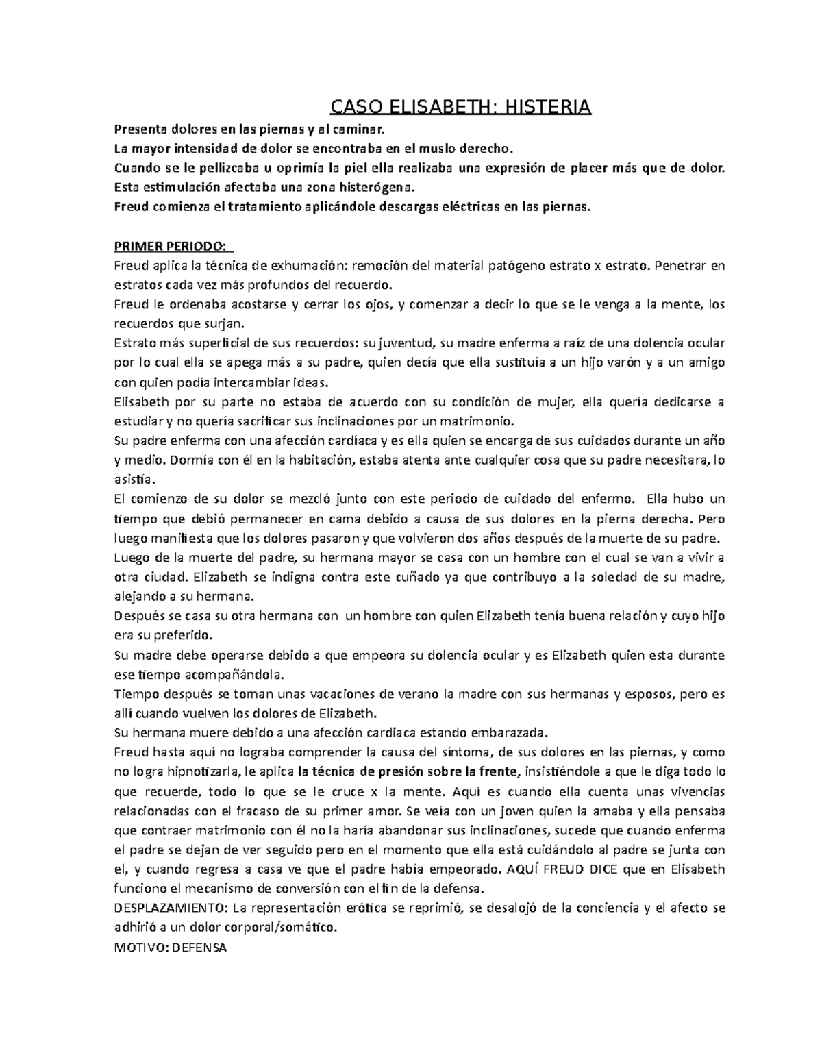 Caso elizabeth Von R: histeria (freud) - CASO ELISABETH: HISTERIA ...