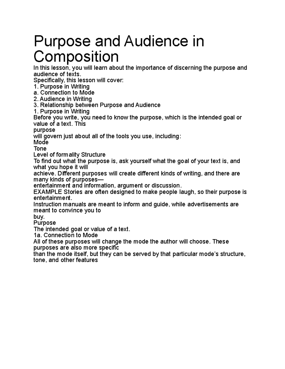 Purpose and Audience in Composition - Purpose and Audience in ...