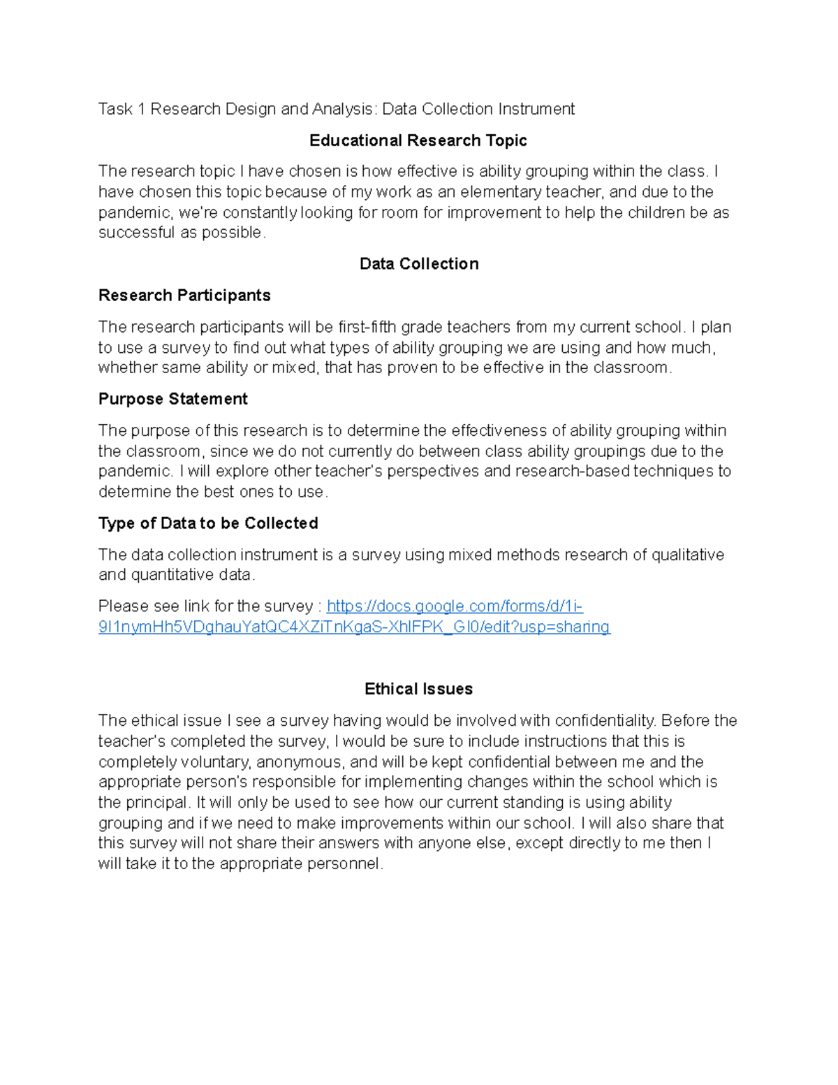 C226 Task 1 Data Collection Instrument PASS - Task 1 Research Design ...