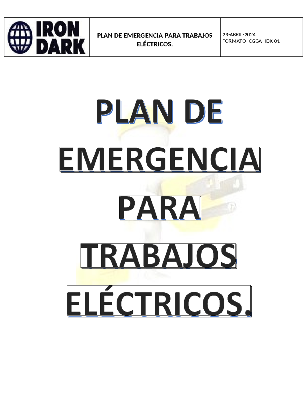 1 Plan de Atencion a Emergencias trabajos Electricos - PLAN DE EMERGENCIA PARA TRABAJOS ...