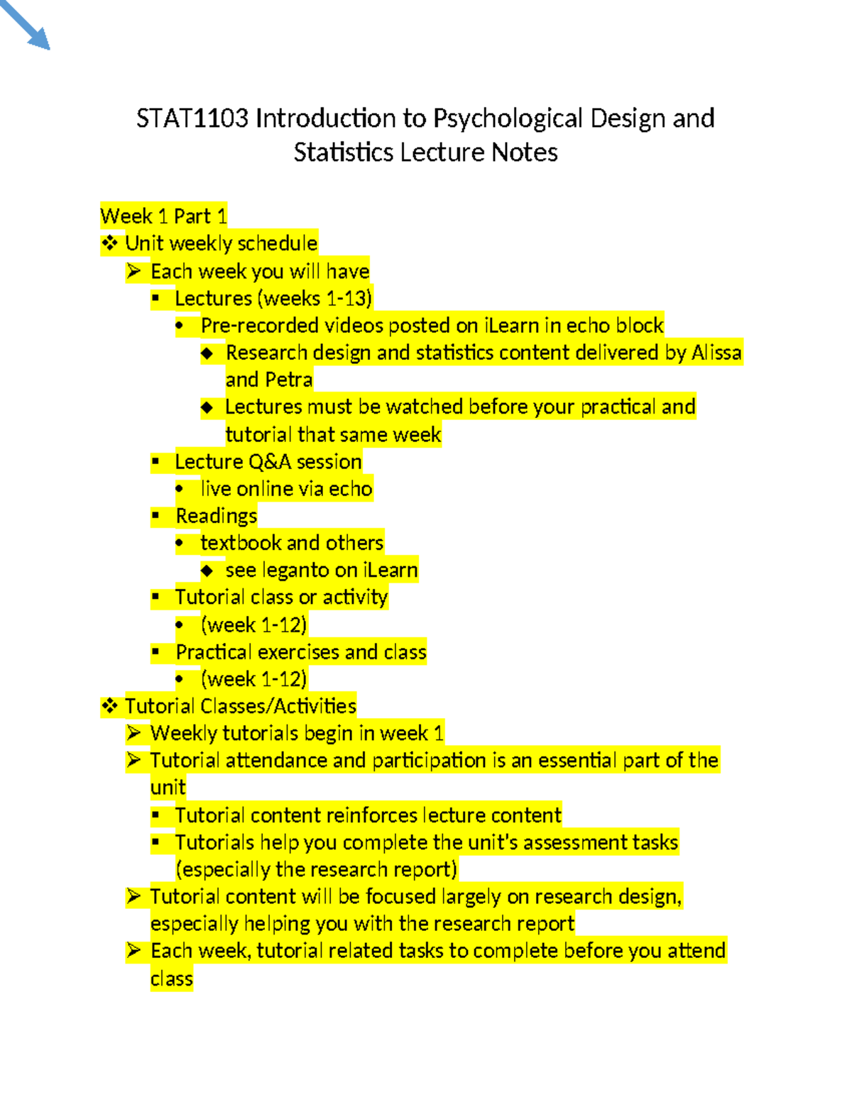 Stat1103 Introduction To Psychological Design And Statistics Lecture Notes Critical
