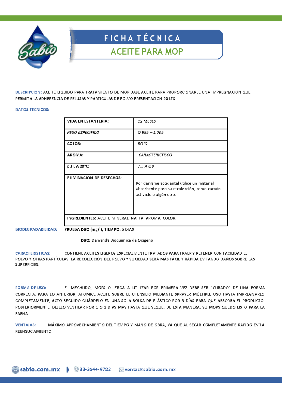 Aceite PARA MOP - ,mmmmmmmmmmmmmmmmm - DESCRIPCION: ACEITE LIQUIDO PARA ...