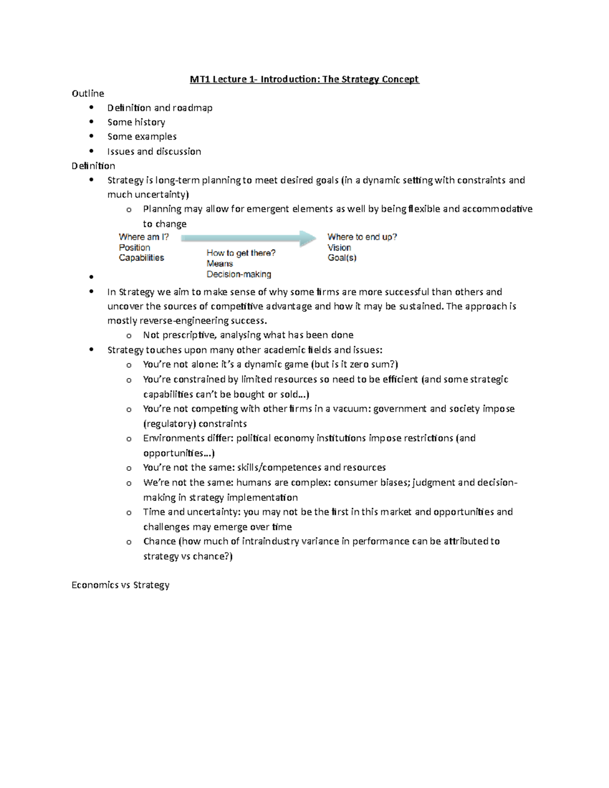 Strategic Management Week 1 Lecture Notes Mt1 Lecture 1 Introduction The Strategy Concept