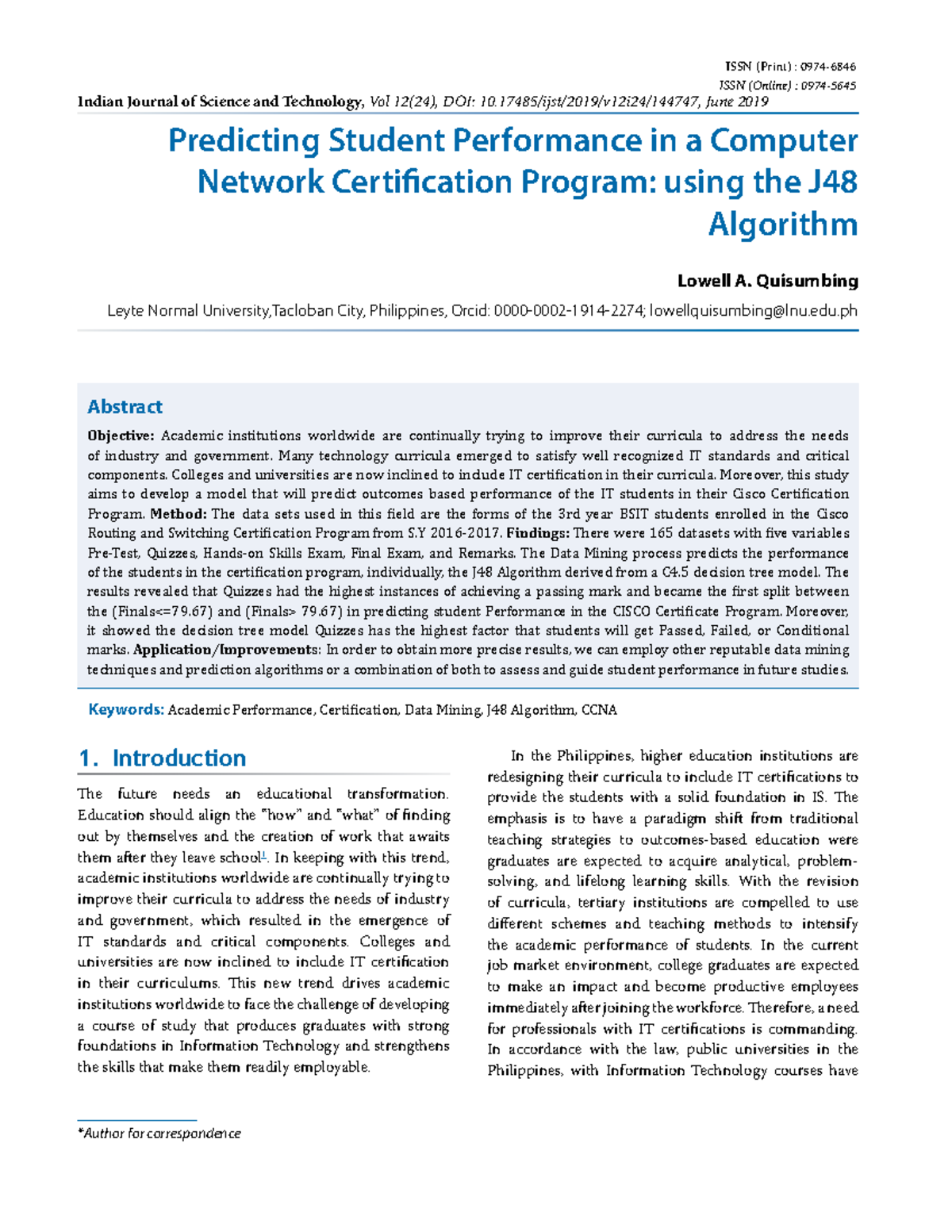 Predicting Student Performance in a Comp - Predicting Student Performance in a Computer Network ...