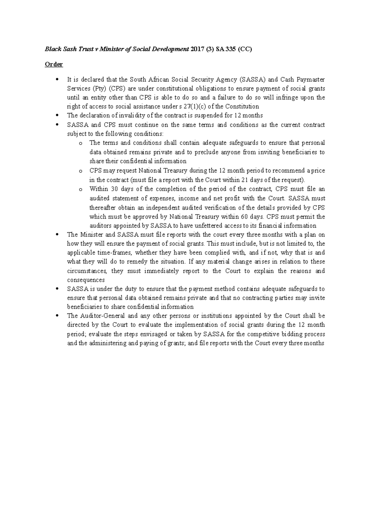 Black Sash Trust v Minister of Social Development 2017 (3) SA 335 (CC ...