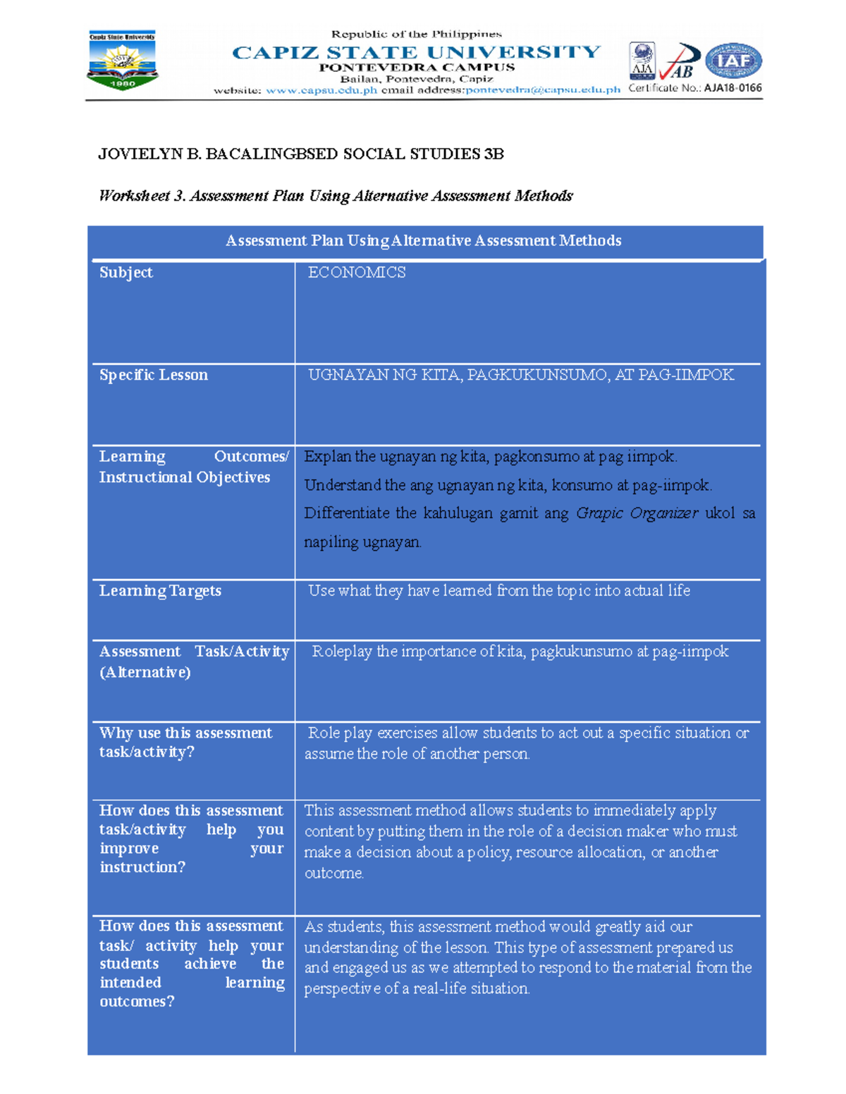 ASL-M2-W3 - alternative learning - JOVIELYN B. BACALINGBSED SOCIAL ...