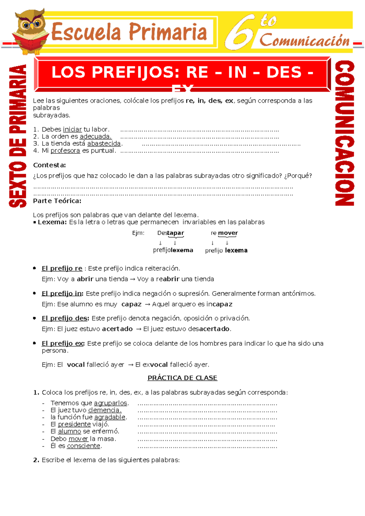 Los Prefijos Re In Des Ex para Sexto de Primaria - EscuelaPrimaria ...