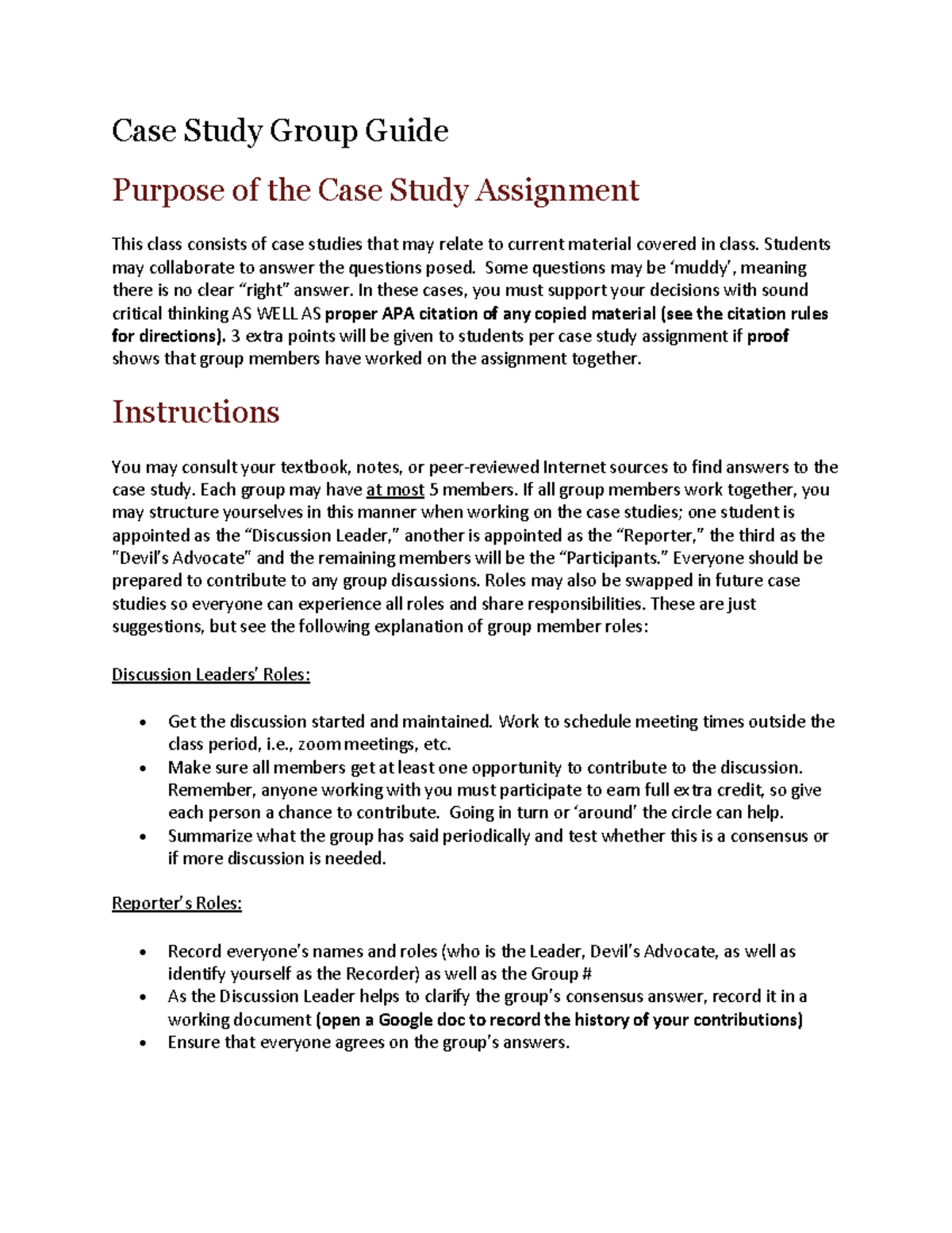 Case Study Group Guide - bios 350 - Case Study Group Guide Purpose of the Case Study Assignment ...