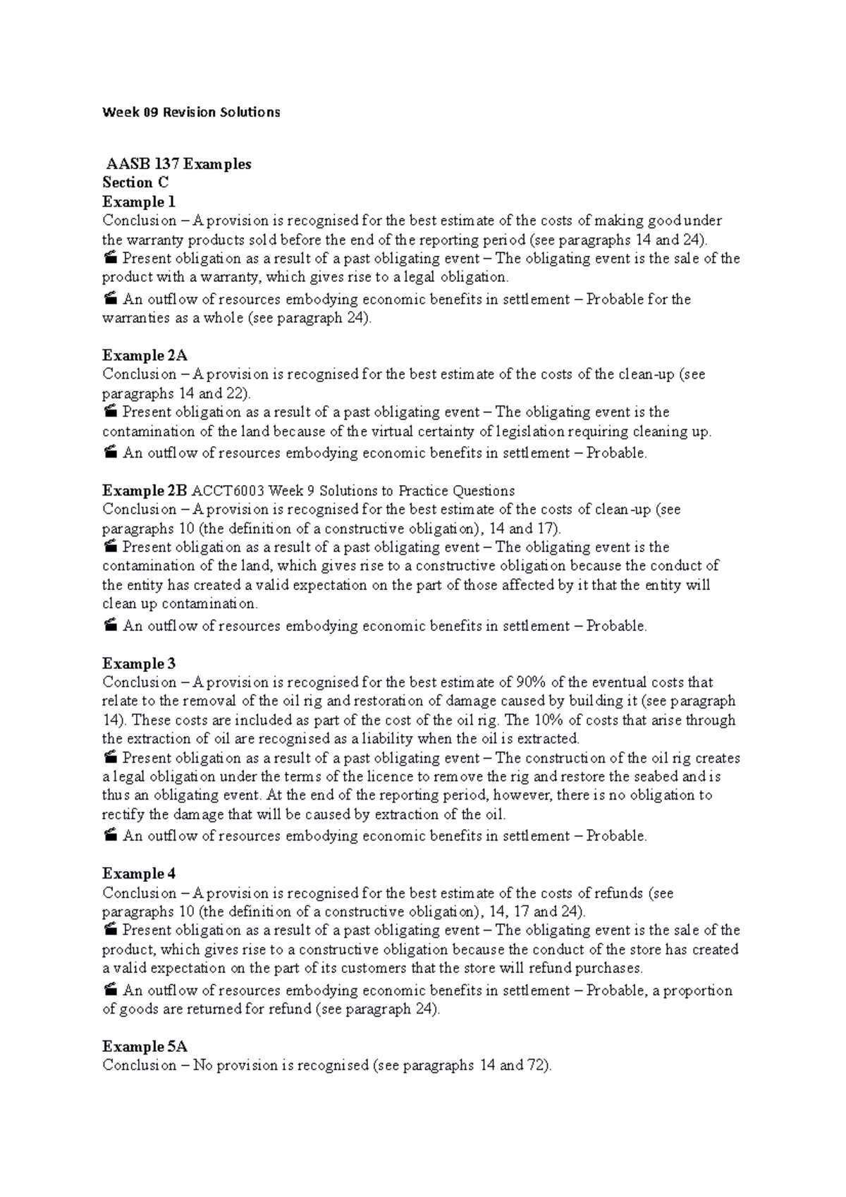 Week 09 Revision Solutions - Week 09 Revision Solutions AASB 137 ...