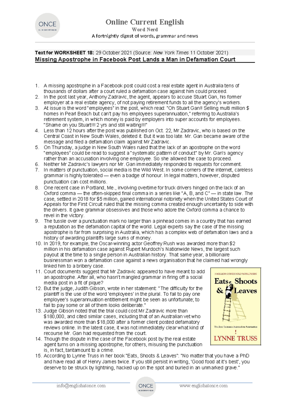 Once Word Nerd worksheet 18 TEXT October 29 2021 - Online Current ...