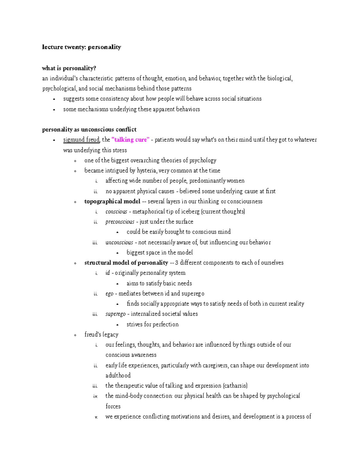 Lecture twenty personality - lecture twenty: personality what is personality? an individual’s ...