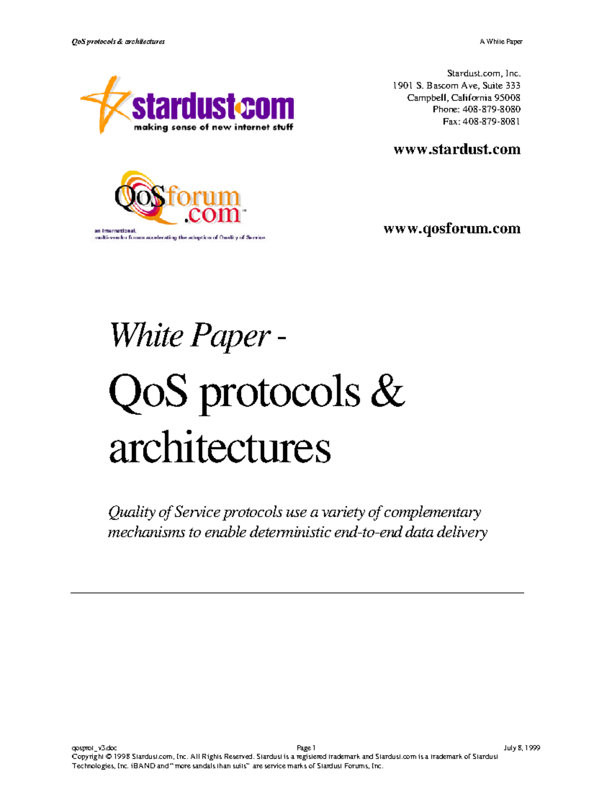 Qos - Quality of Sevice - QoS protocols & architectures A White Paper ...