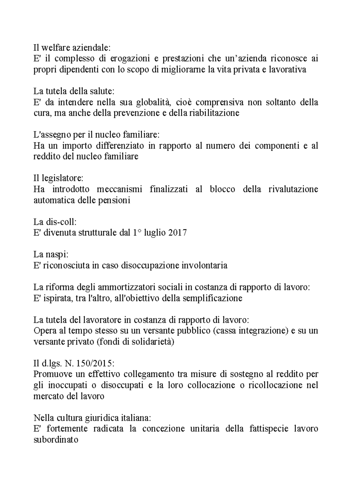 Diritto del Lavoro Avanzato - Il welfare aziendale: E' il complesso di ...