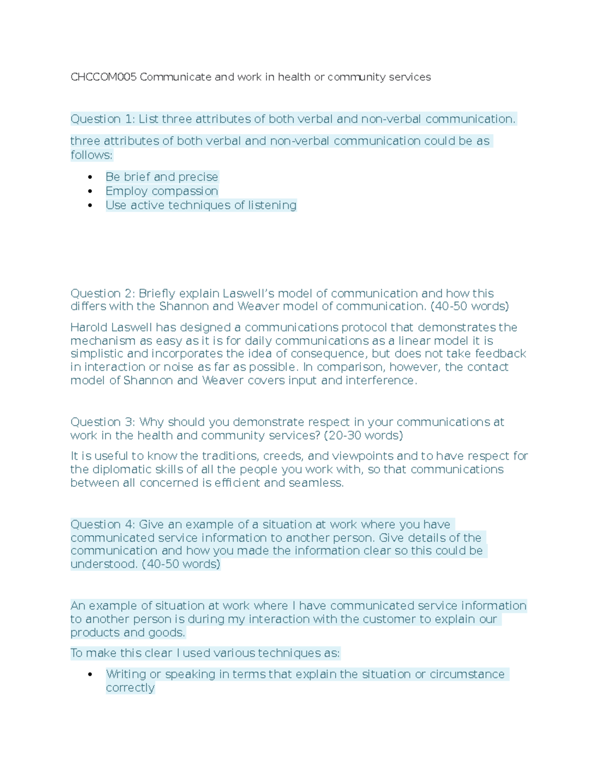 Chccom 005 Communicate and work in health or community services ...