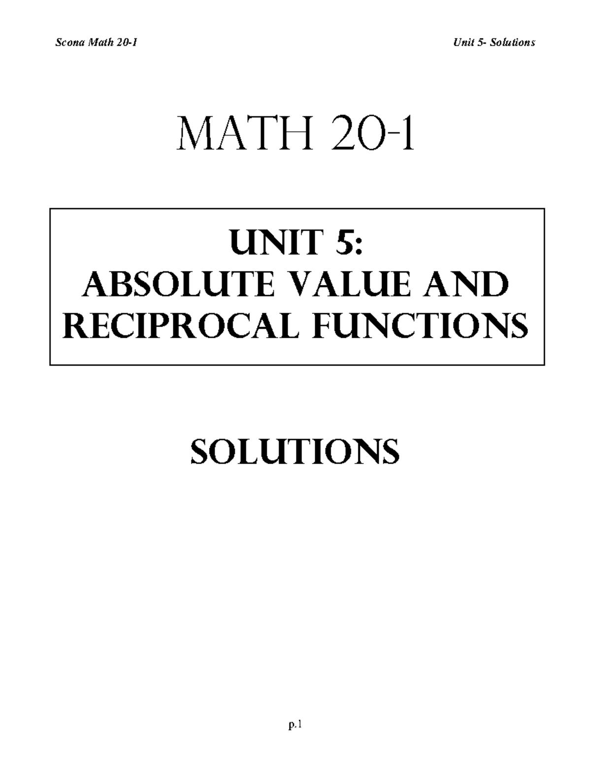 Math notes - MATH 20 - 1 UNIT 5 : ABSOLUTE VALUE AND RECIPROCAL ...