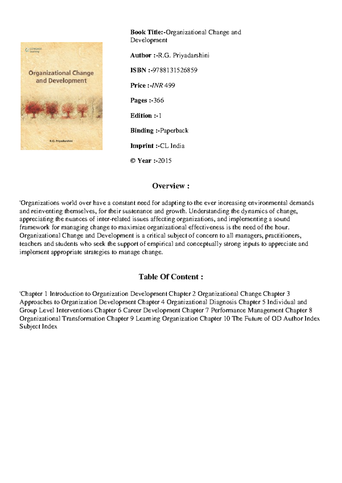 Pdfcoffee - asaafsdgdssdbd - Book Title:-Organizational Change and Development Author :-R. - Studocu