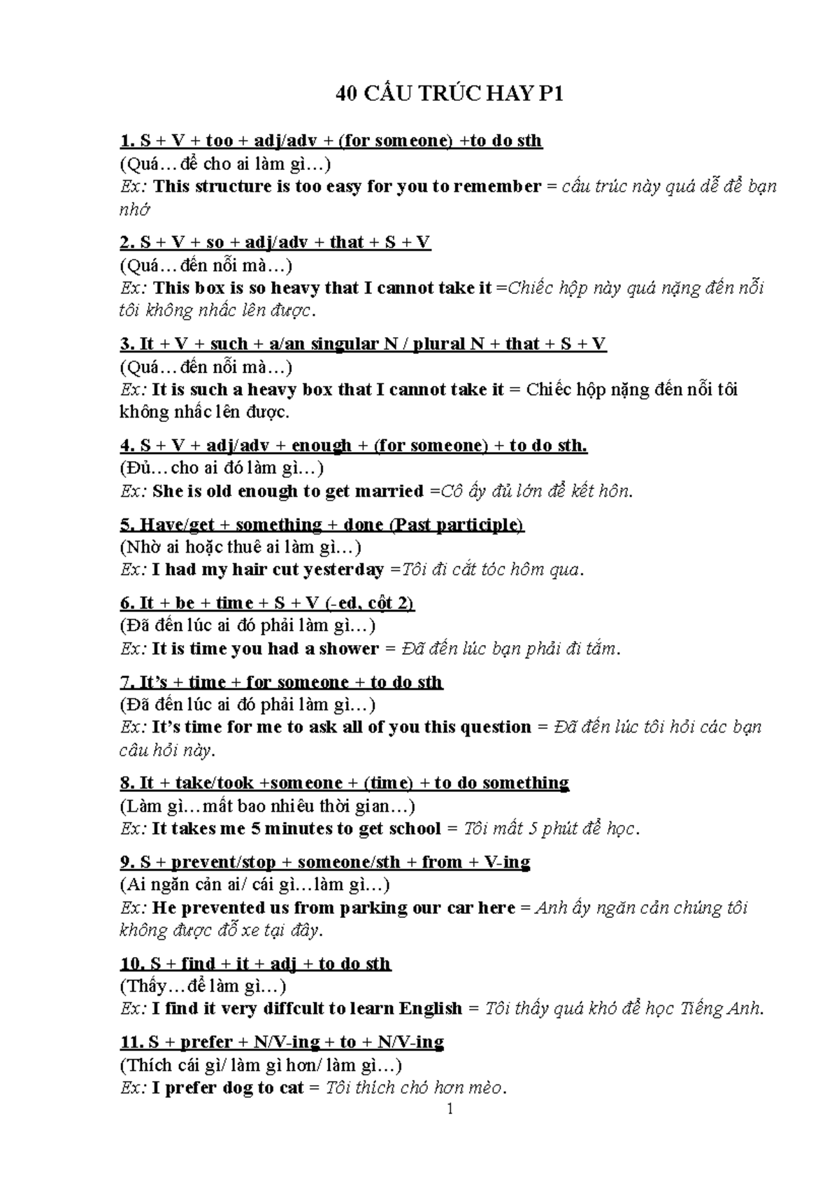 40 CẤU TRÚC HAY P1 - co the tham khao - 40 CẤU TRÚC HAY P S + V + too ...