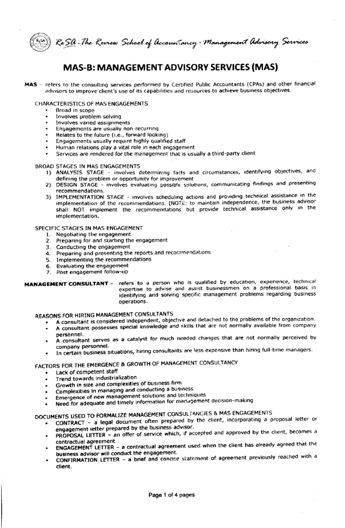 MAS B - MAS B - BS accountancy - Studocu