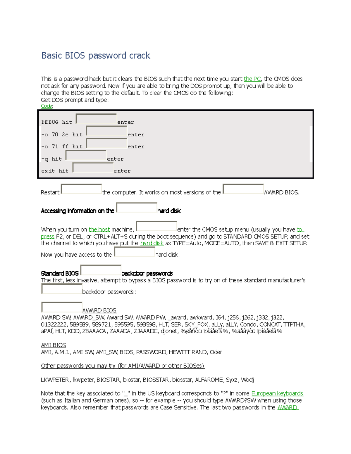 Basic BIOS Password Crack - Studocu