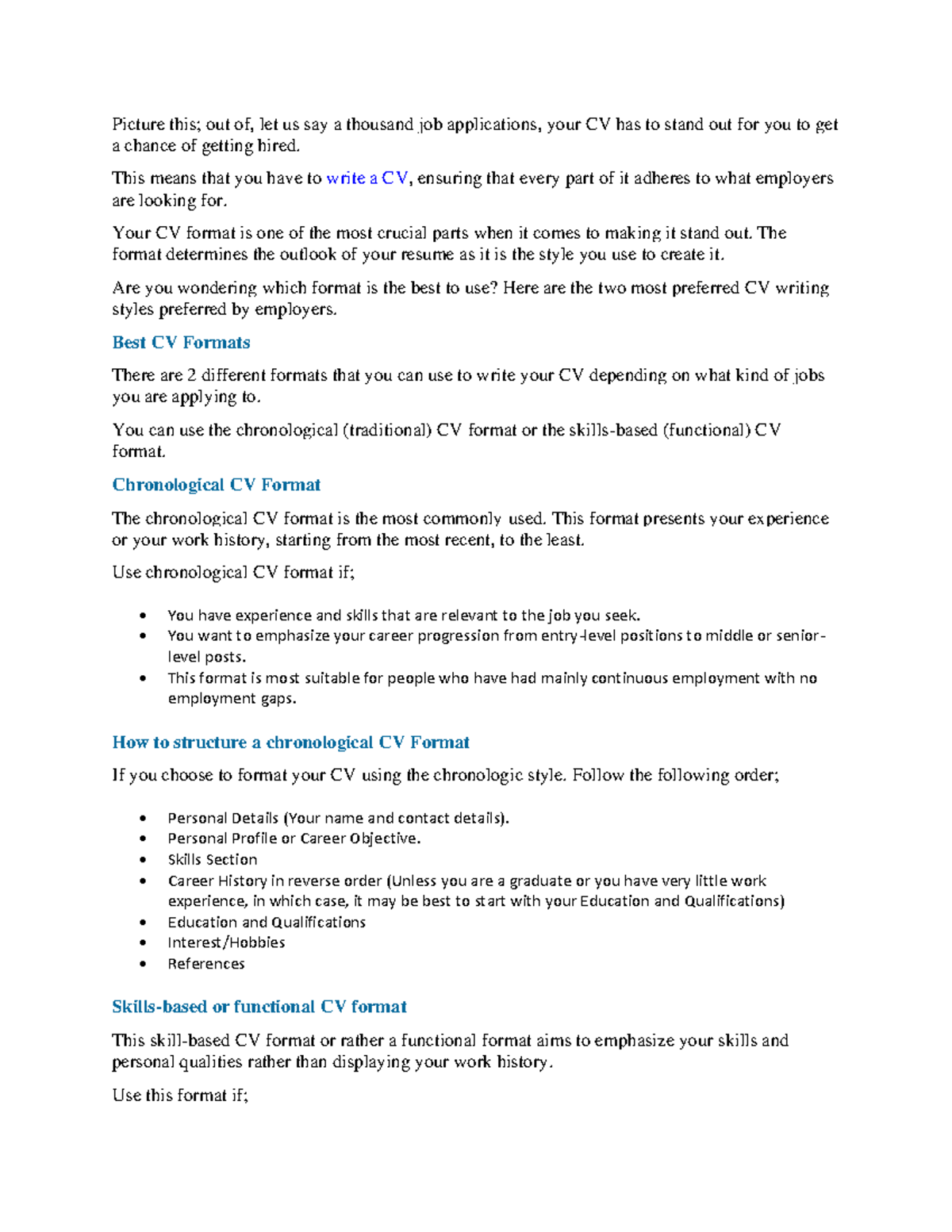 BEST CV Format - Interview qustions - Picture this; out of, let us say ...