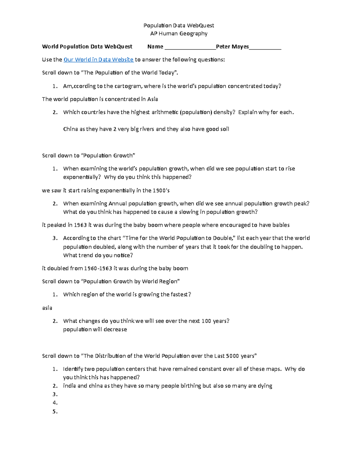 World Population Data Web Quest - Population Data WebQuest AP Human ...