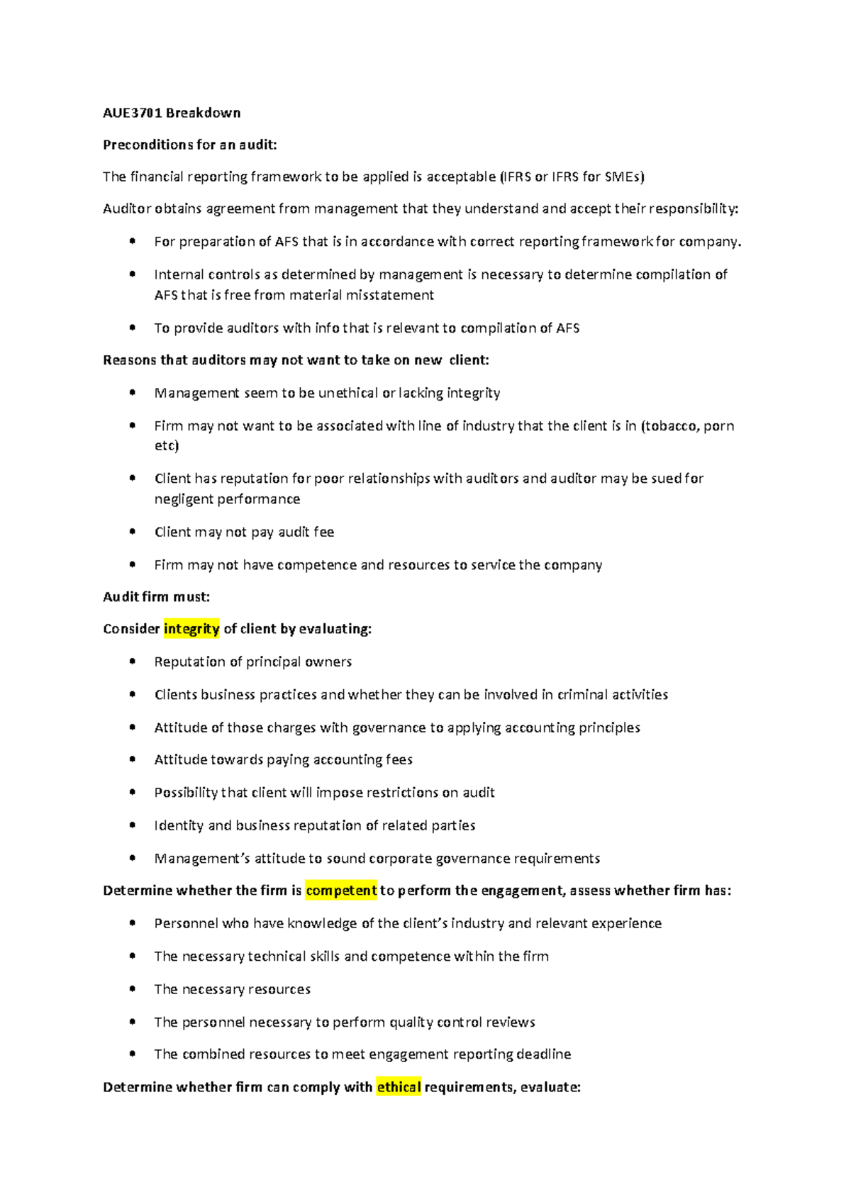 AUE3701 Breakdown - notes - AUE3701 Breakdown Preconditions for an ...