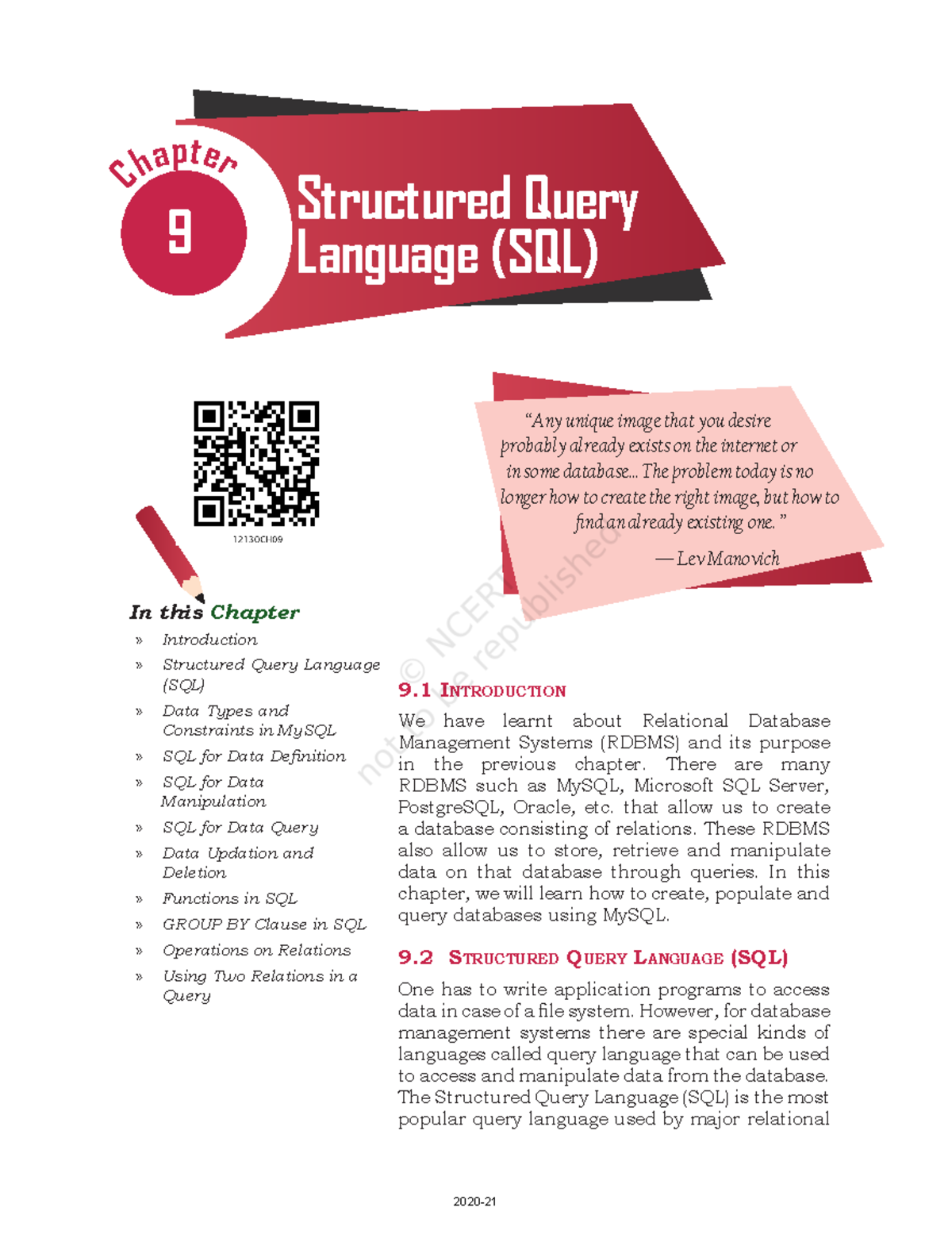 9.Structured Query Language (SQL) - In this Chapter » Introduction » Structured Query Language ...