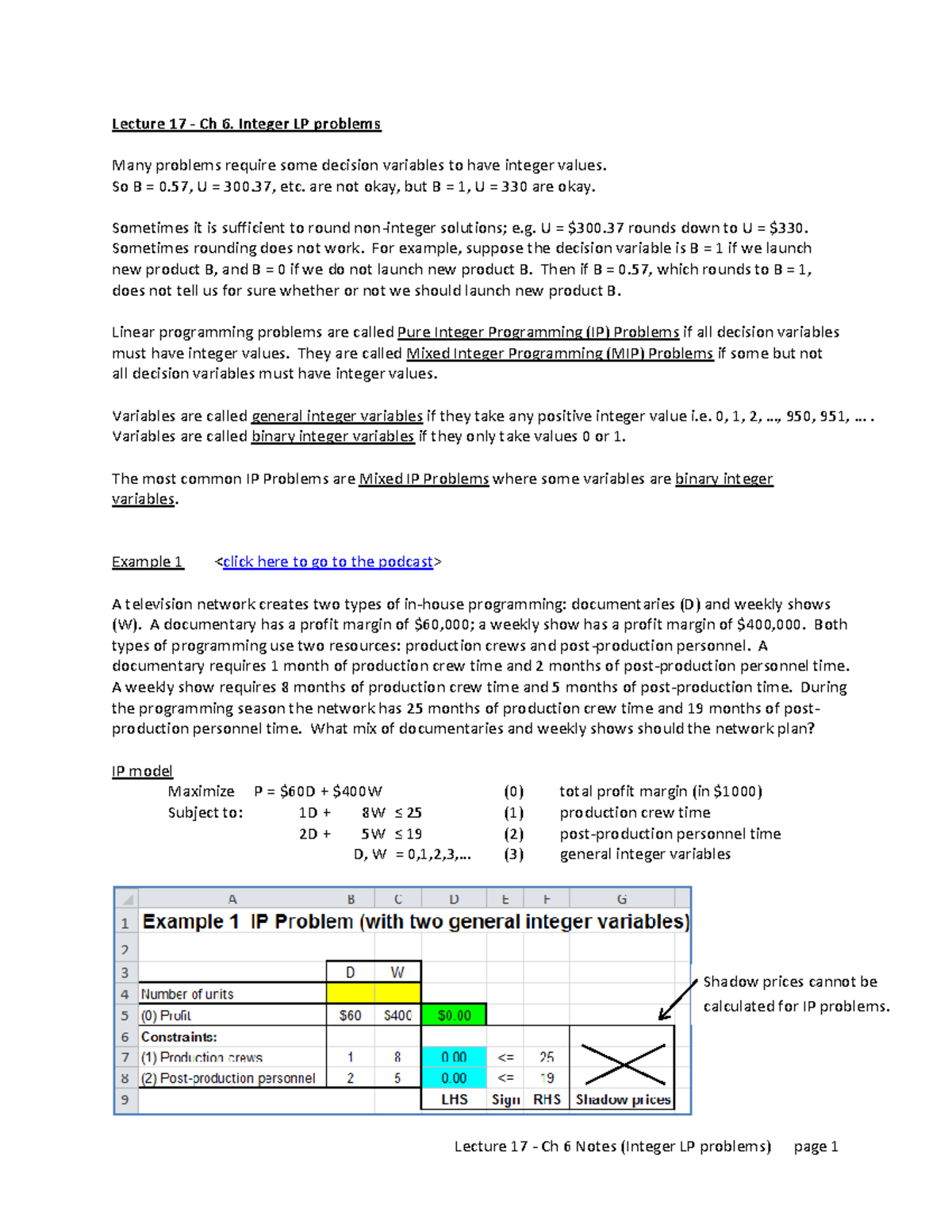 Lectures 17 - Ch 6. Notes (integer LP) - 2022 - Lecture 17 - Ch 6 ...