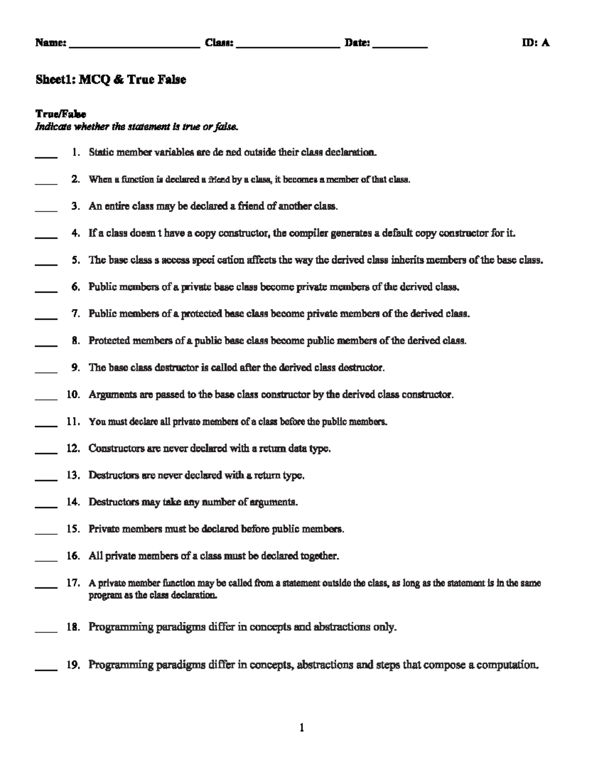 Sheet 1- True False - MCQ - Pharmaceutical Dosage Form (3) - Studocu