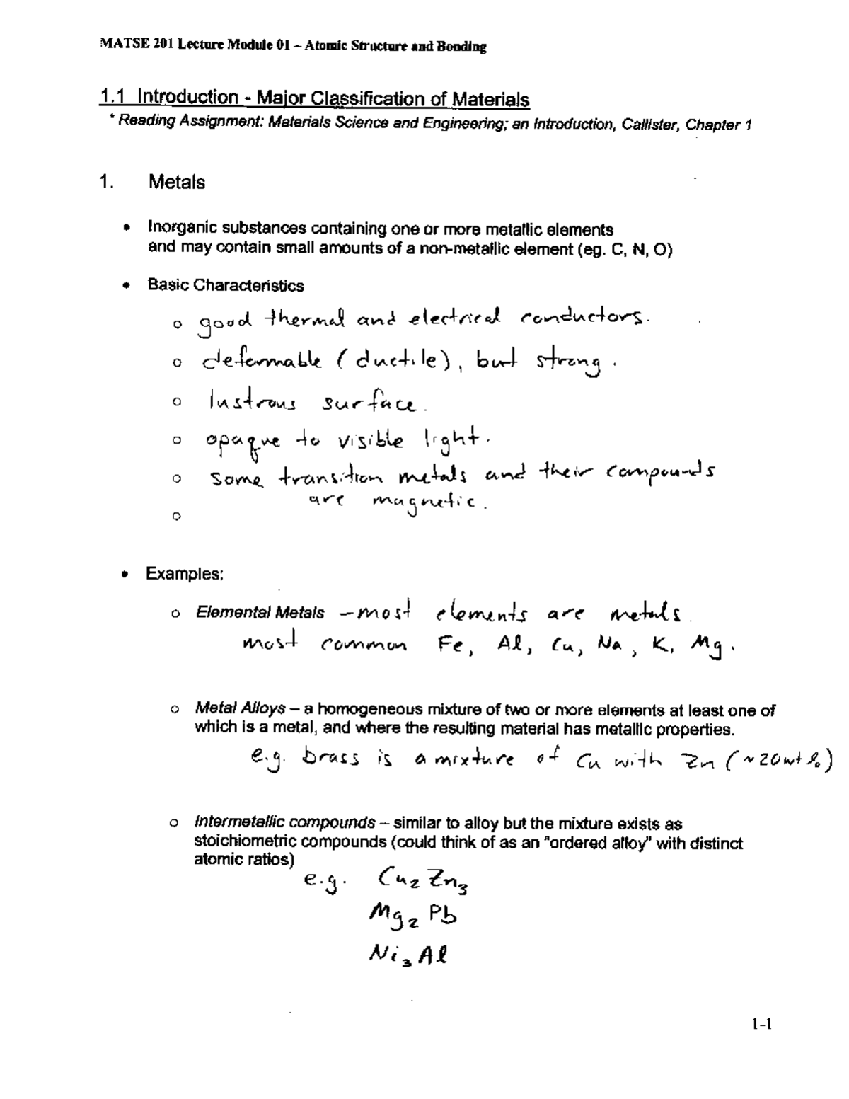 Completed Module 01 - Atomic Structure and Bonding - MATSE 201 - Studocu