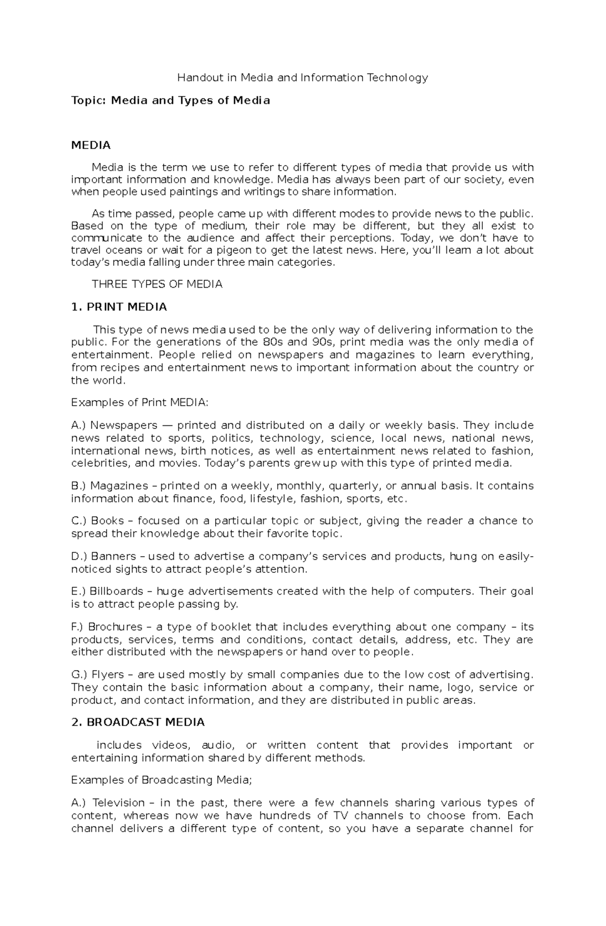 Grp - Lecture Notes - Handout in Media and Information Technology Topic ...