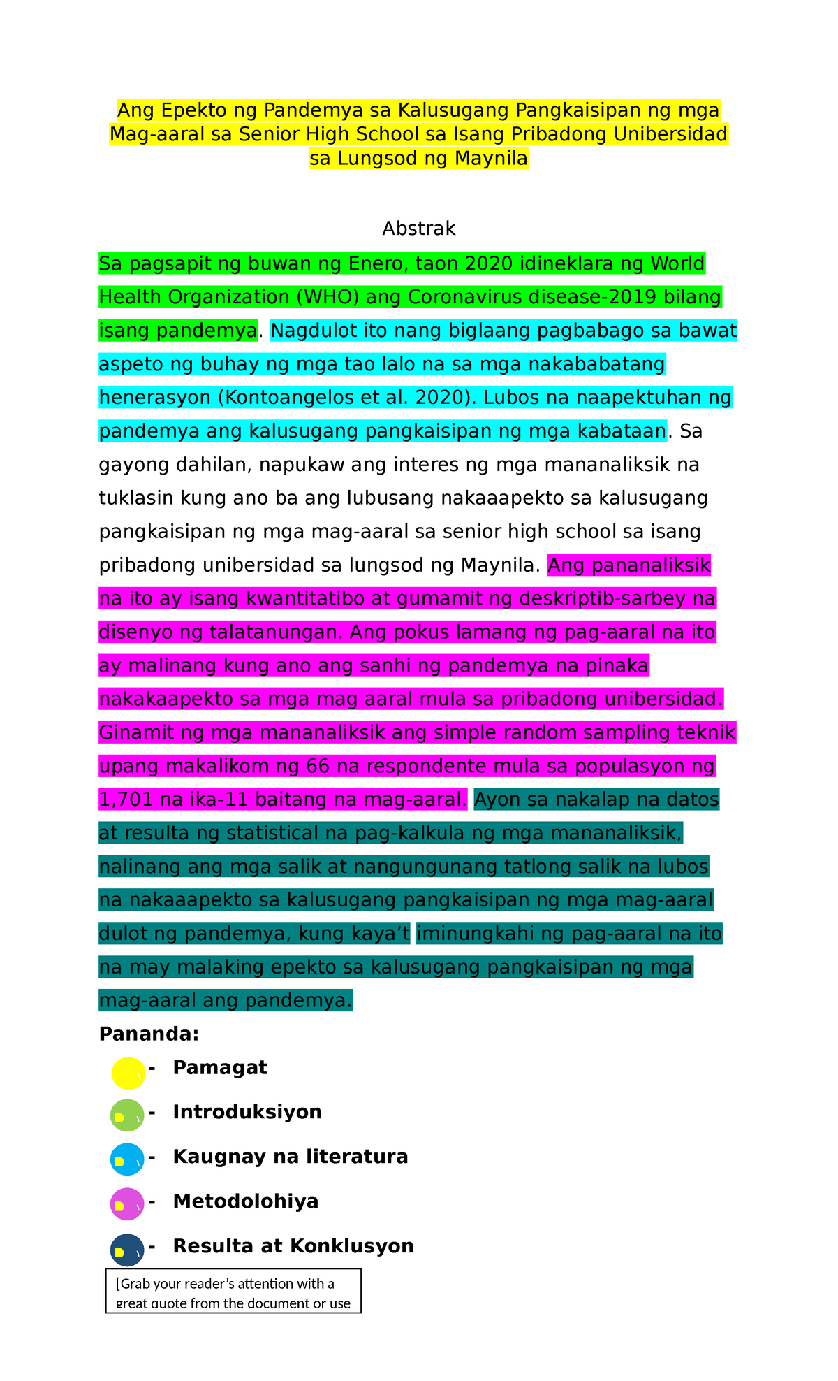 Halimbawa ng Abstrak - Ang Epekto ng Pandemya sa Kalusugang ...