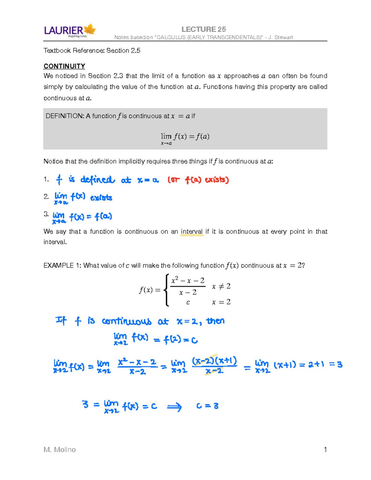 Lecture 25 - Notes based on “CALCULUS (EARLY TRANSCENDENTALS)” - J ...