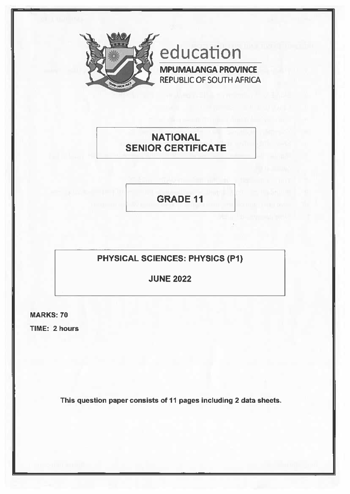 Grade 11paper 1june - Mpumalanga June test - education MPUMALANGA ...