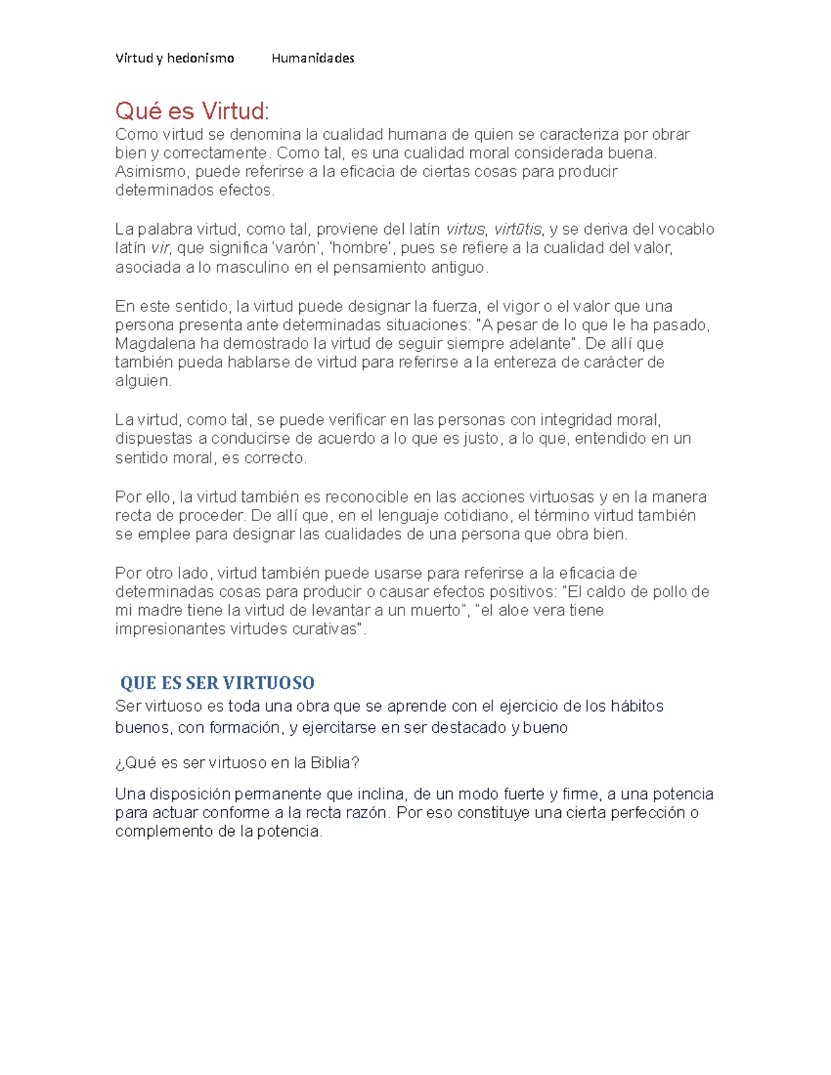Qué es Virtud - Virtud y hedonismo Humanidades Qué es Virtud: Como ...