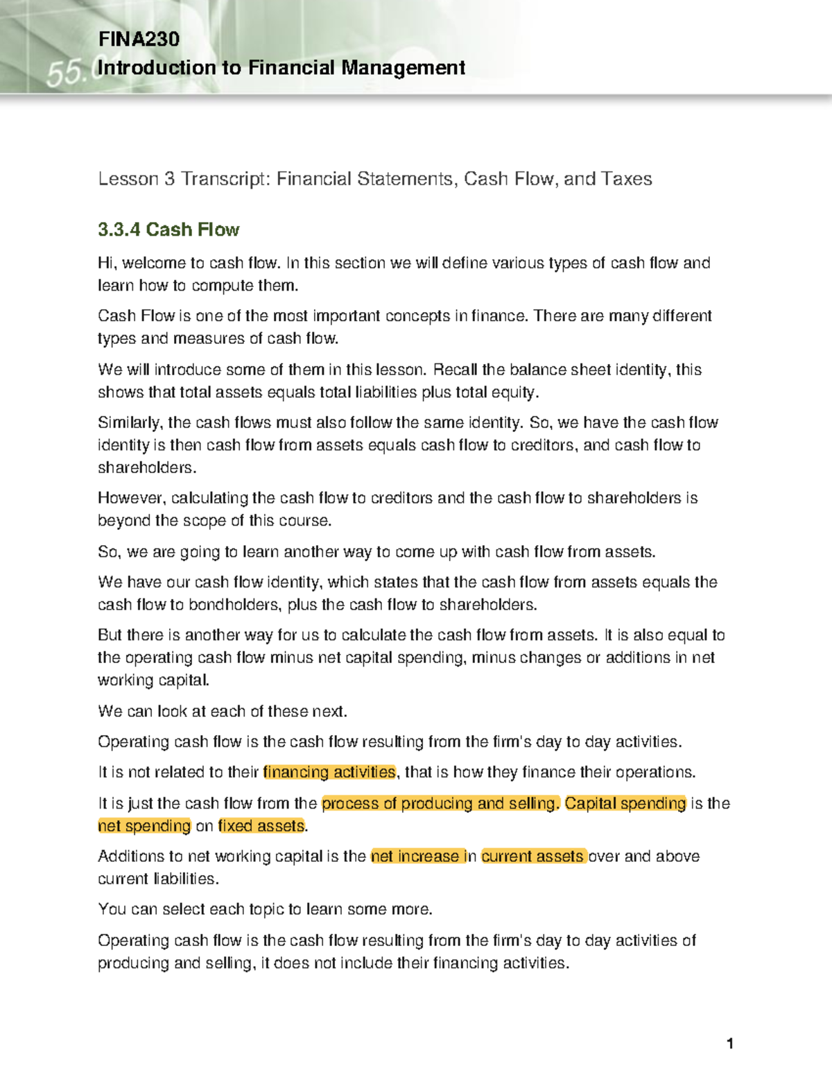 FINA230 Lesson 03 03 04 transcript - Introduction to Financial ...
