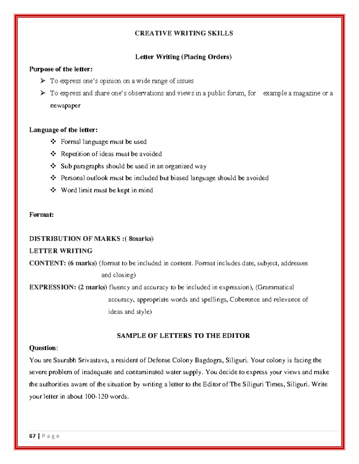 Letter writting - CREATIVE WRITING SKILLS Letter Writing (Placing ...