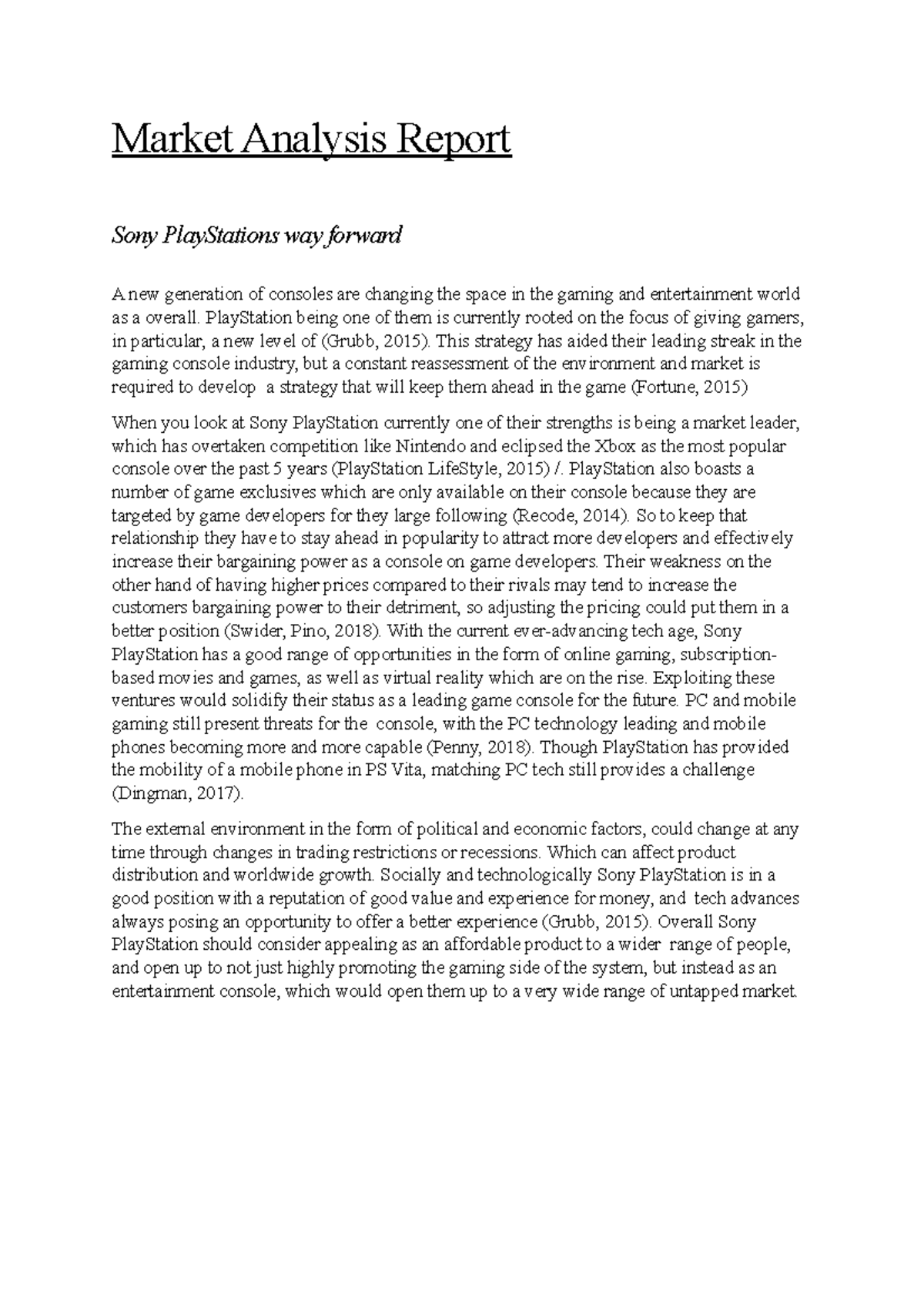 Market Analysis Report - Market Analysis Report Sony PlayStations way ...