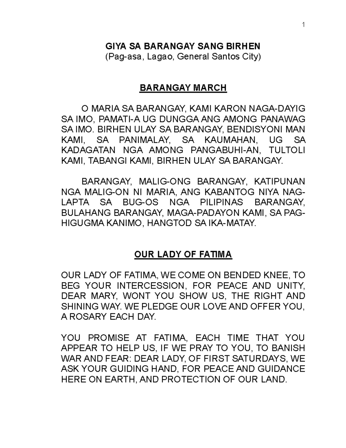 Chapel - notes - GIYA SA BARANGAY SANG BIRHEN (Pag-asa, Lagao, General ...